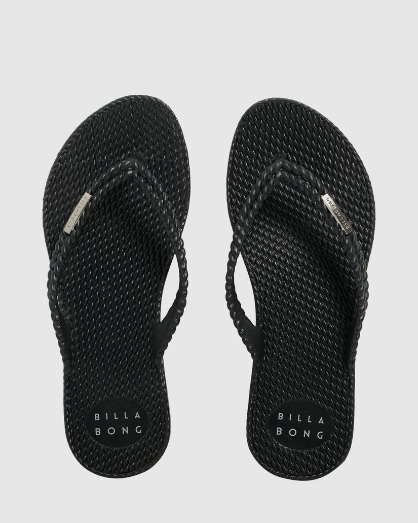 Womens Kick Back Solid Thongs - BLACK/SILVER | Billabong AU